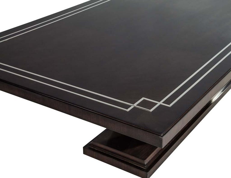 Custom Walnut Dining Table with Polished Metal Inlay Details and Curved ...