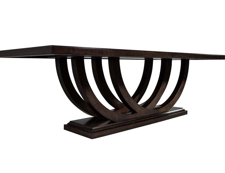 Custom Walnut Dining Table with Polished Metal Inlay Details and Curved ...