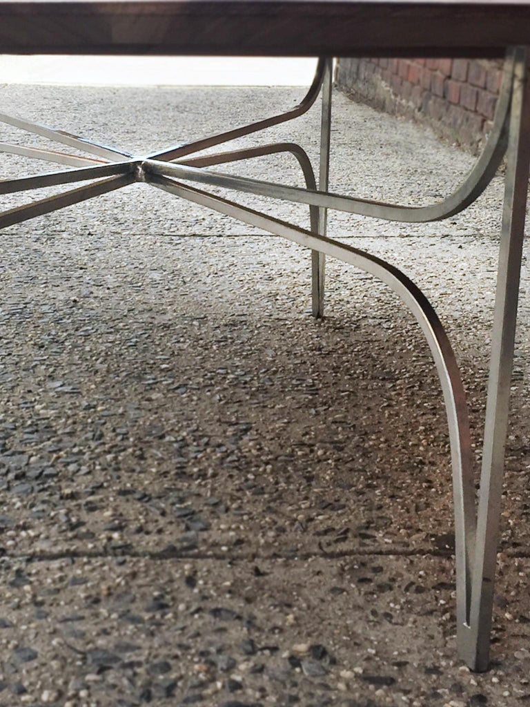 Custom Walnut and Metal Racetrack Coffee Table For Sale at 1stDibs