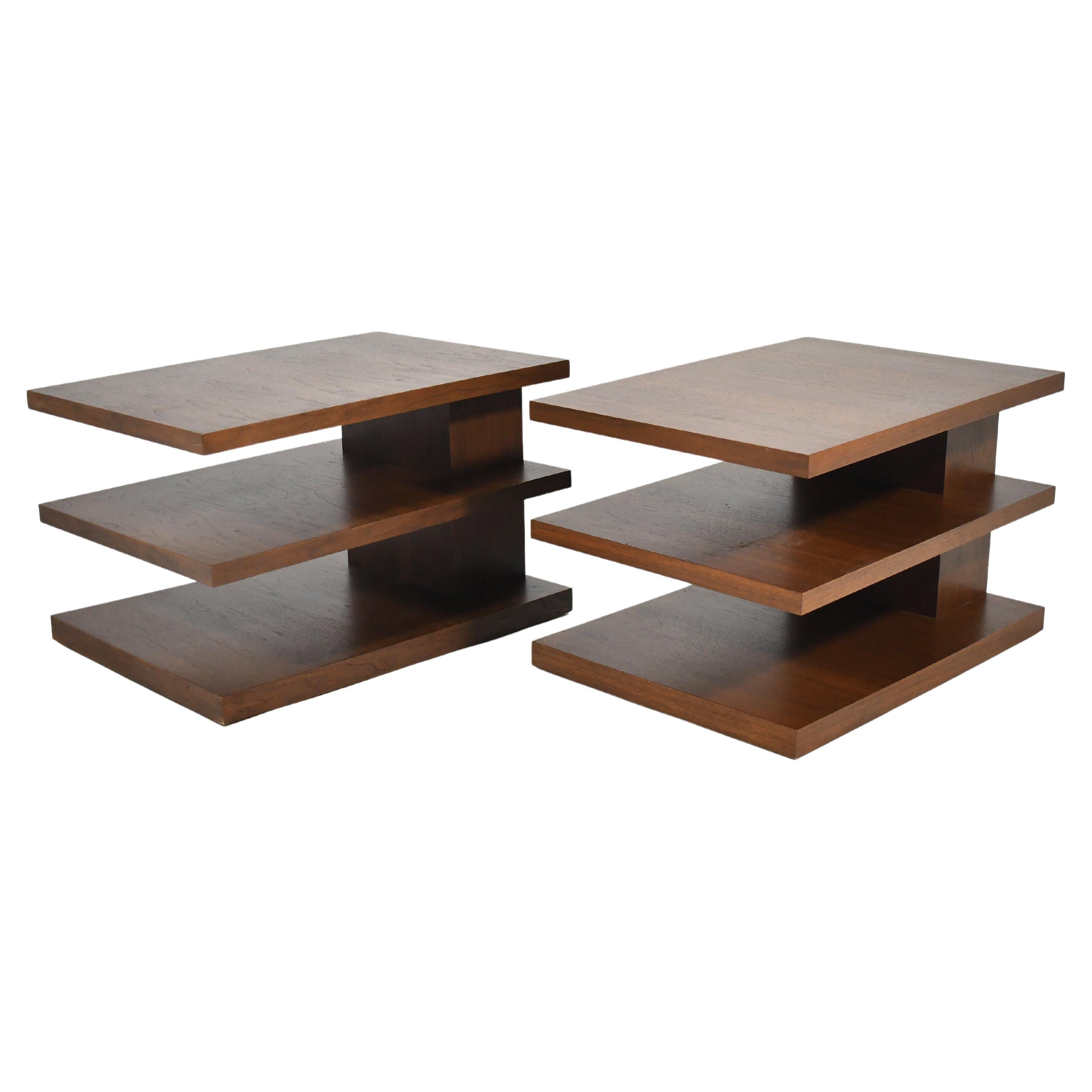 Custom Walnut Three Tiered End Tables For Sale at 1stDibs