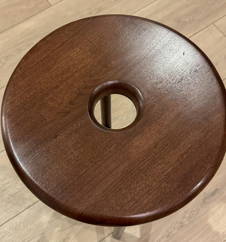 Custom Walnut Wood Round Bar Stools by Adesso Imports For Sale at 1stDibs