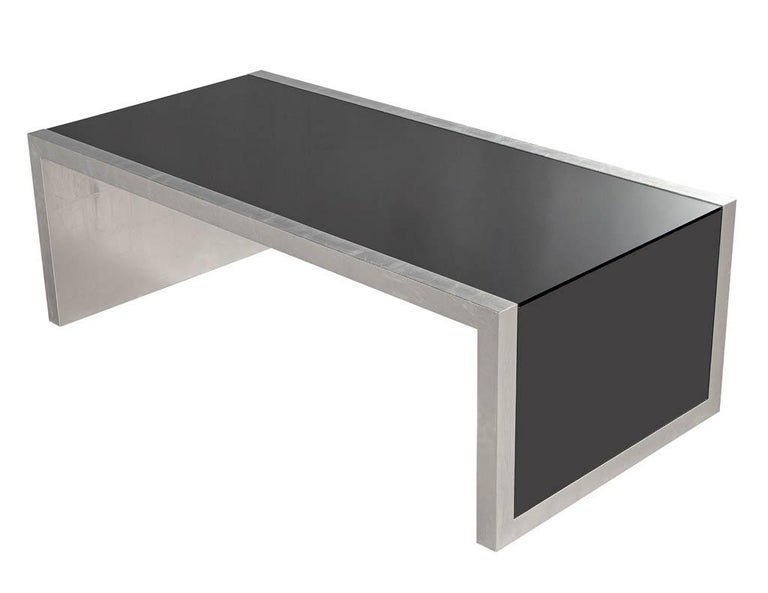 Custom Waterfall Coffee Table with Pullout Ottomans For Sale at 1stDibs