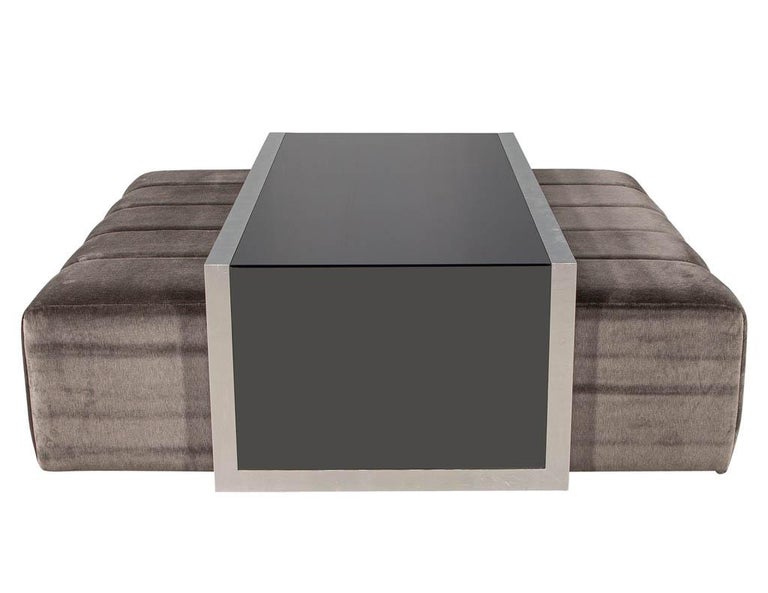 Custom Waterfall Coffee Table with Pullout Ottomans For Sale at 1stDibs