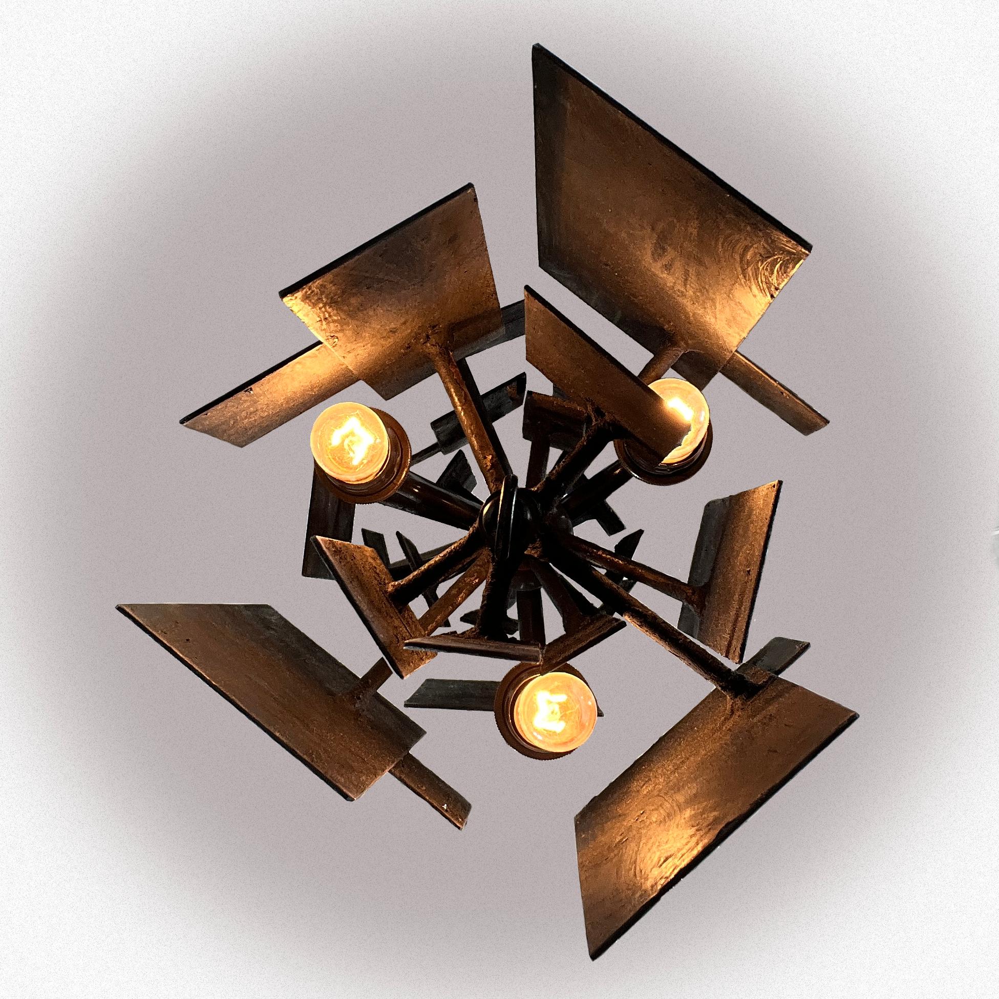 Custom Waxed Steel Brutalist Pendant Light at 1stDibs