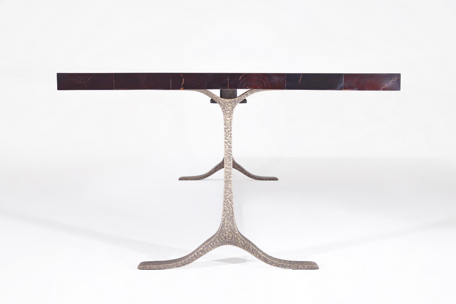 Custom Work Desk in Reclaimed Hardwood, Sand Cast Bronze Base with ...