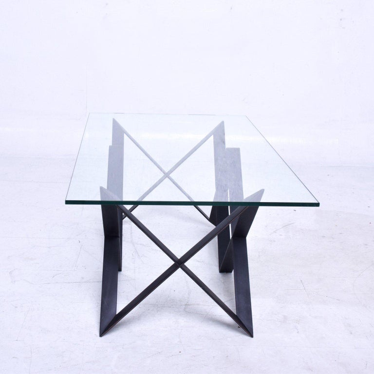 Mid 20th Century Custom X Base Coffee Table Black Zig Zag Iron For Sale ...