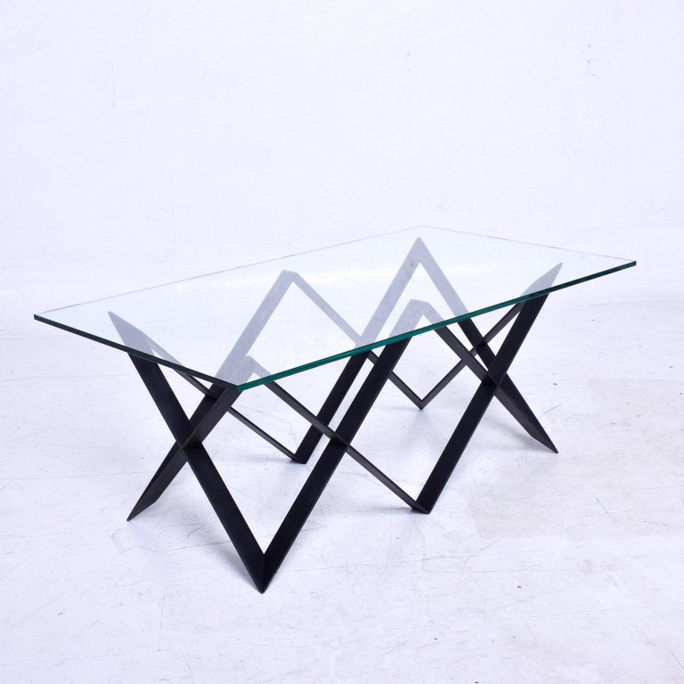 Mid 20th Century Custom X Base Coffee Table Black Zig Zag Iron For Sale ...