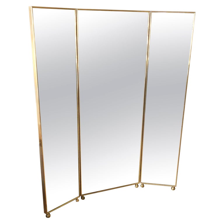 Customizable Art Deco Style Mirrored Three Panels Brass Frame Screen ...