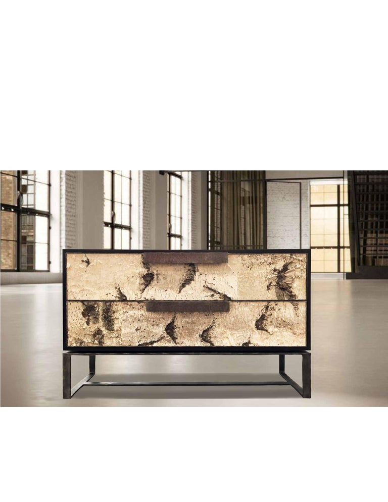 Modern Wide Birch Two-Drawer Chest with Forged Metal Frame by Ercole ...