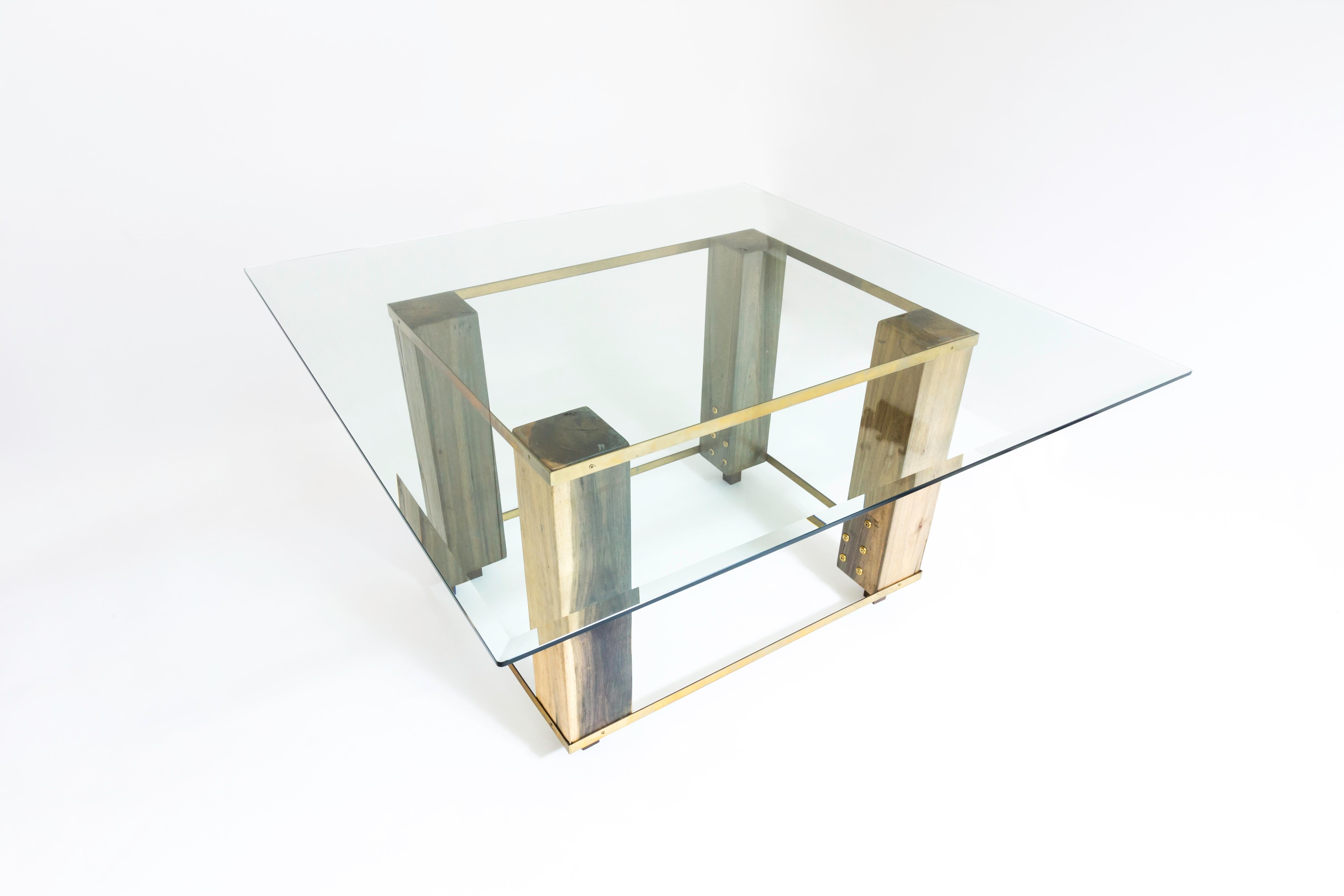 Customizable Square Dining Table with Mahoe Wood and Brass Base For ...