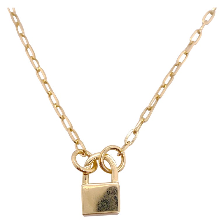 Customizable Paperclip Chain with Locket, Yellow Gold For Sale at 1stDibs