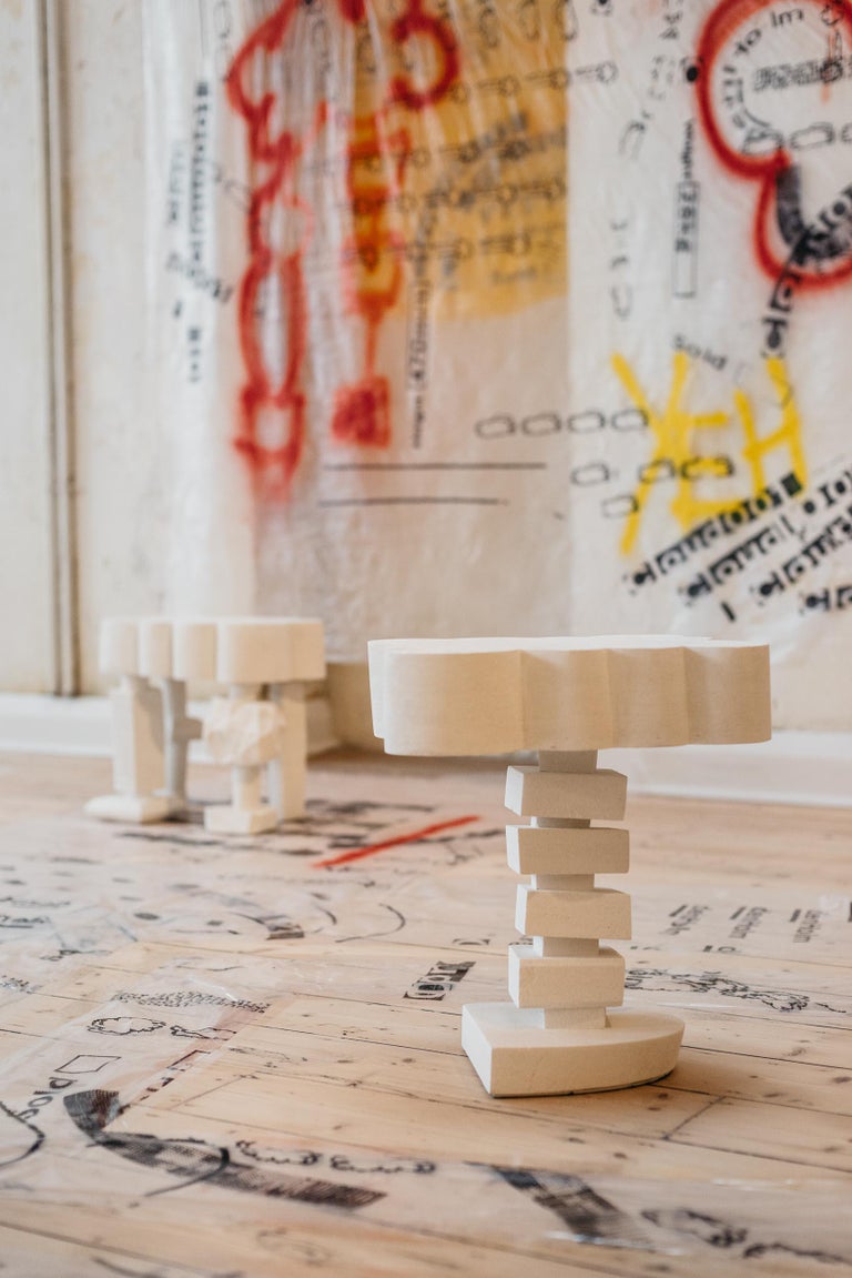 Customizable White Side Table 'Cloud' by DenHolm, Limestone For Sale at ...