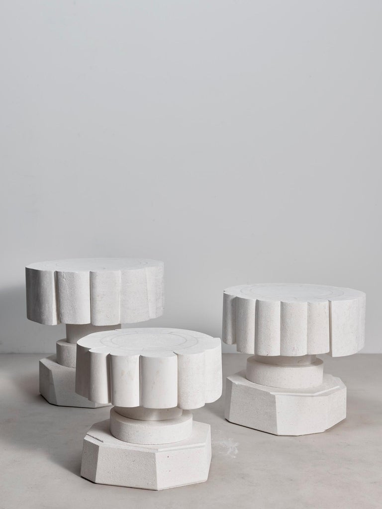 Customizable White Side Table 'Dot' by DenHolm, Limestone For Sale at ...