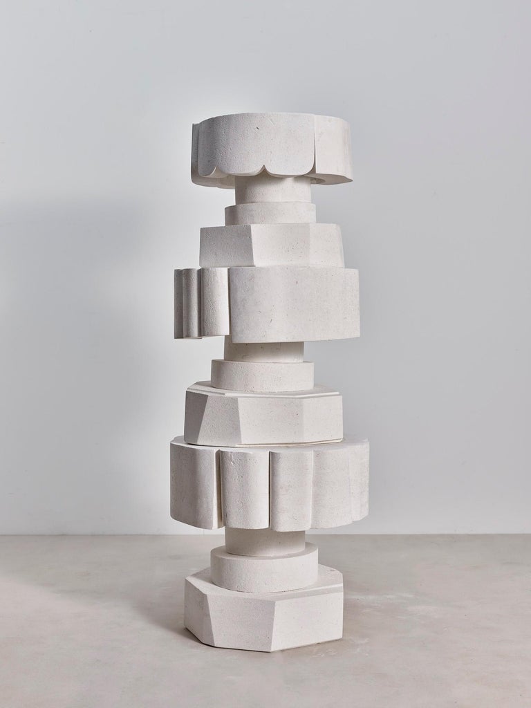 Customizable White Side Table 'Dot' by DenHolm, Limestone For Sale at ...