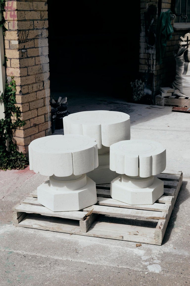 Customizable White Side Table 'Dot' by DenHolm, Limestone For Sale at ...