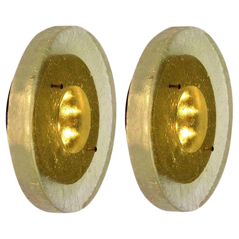 Custom Made Fused Bullseye Glass and Brass Wall Lights or Flush Mounts ...