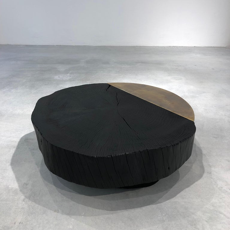 Cut Coffee Table in Burnished Wood and Patinated Brass by Studio F For ...