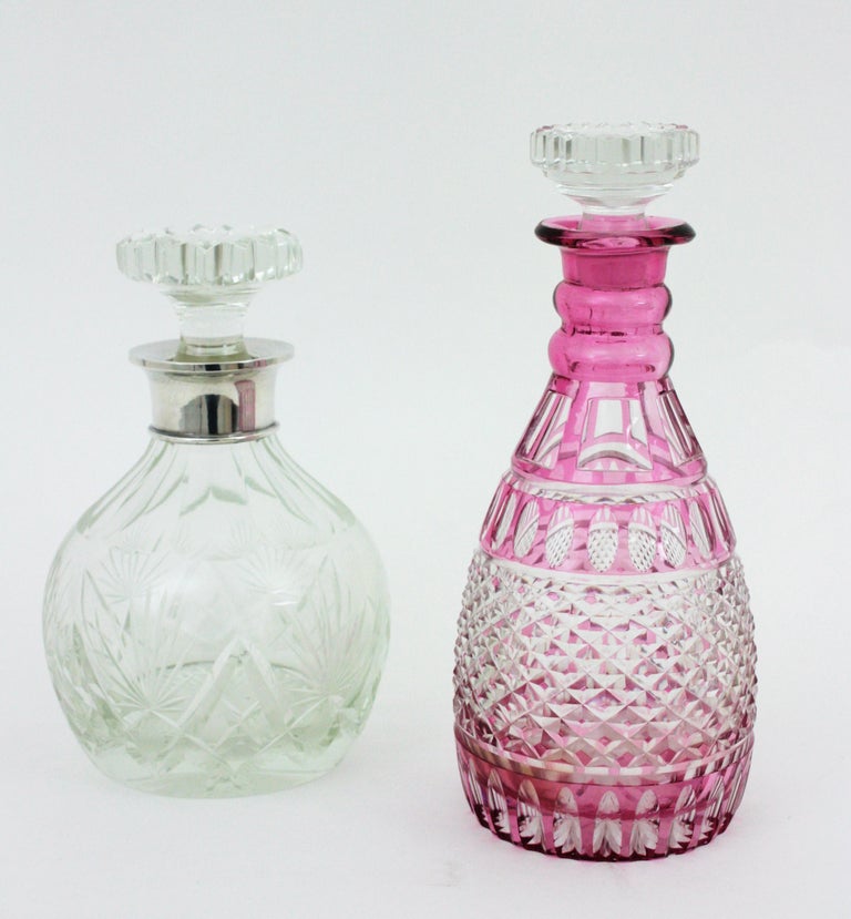 Cut Crystal and Silver Clear and Pink Drinks Decanter Set For Sale at ...