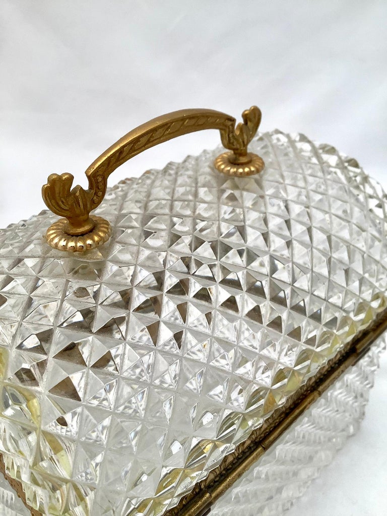 Cut Crystal French Decorative Box W/ Handle and Keyhole For Sale at 1stDibs