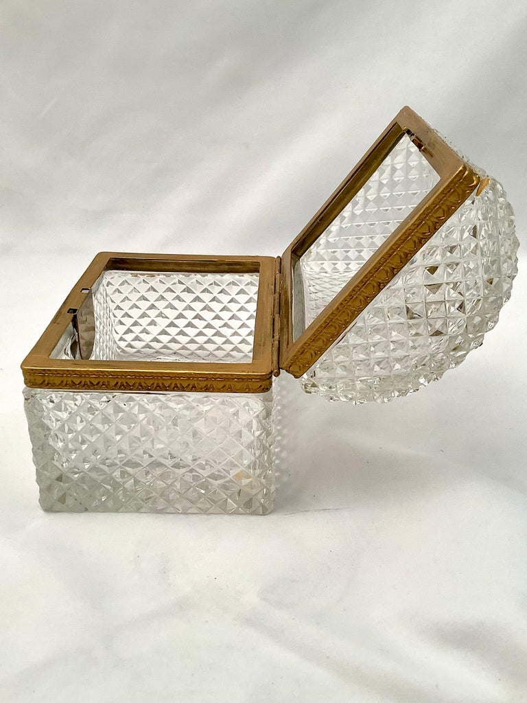 Cut Crystal French Decorative Box W/ Handle and Keyhole For Sale at 1stDibs