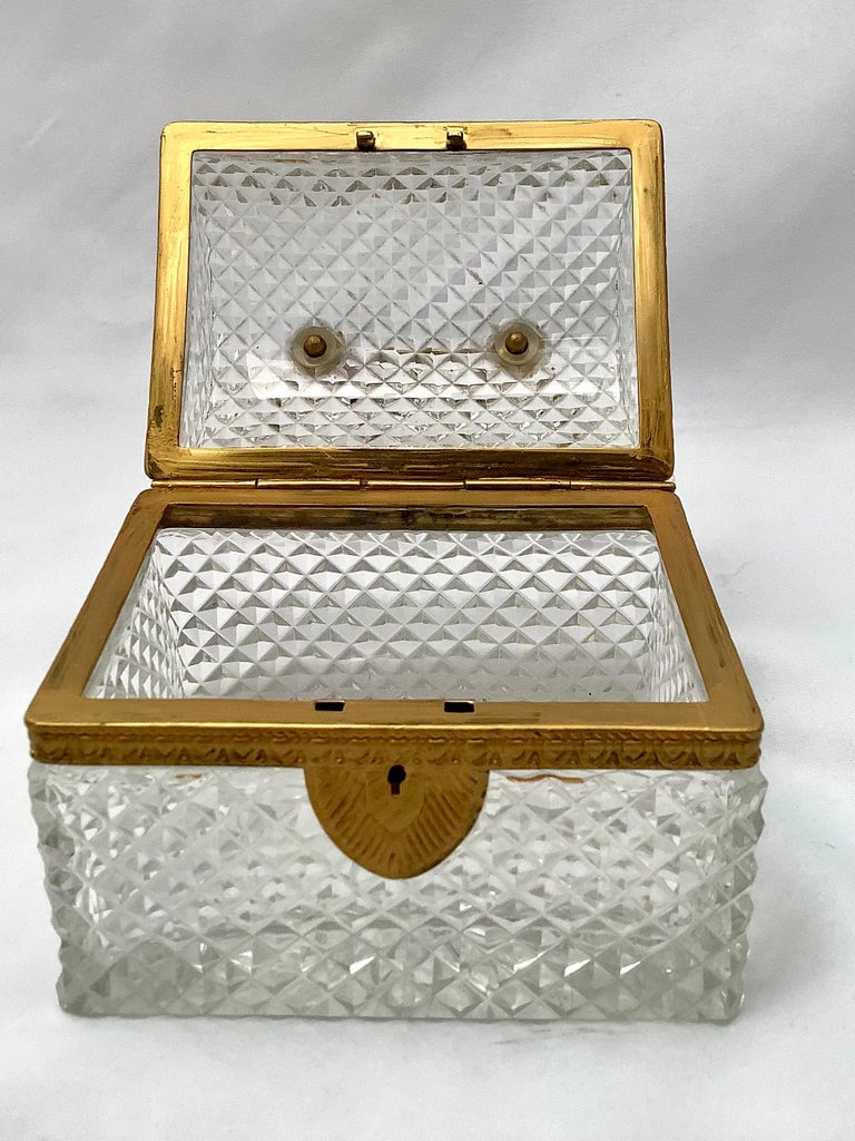 Cut Crystal French Decorative Box W/ Handle and Keyhole For Sale at 1stDibs