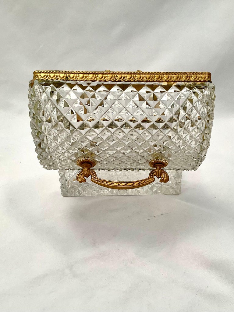Cut Crystal French Decorative Box W/ Handle and Keyhole For Sale at 1stDibs