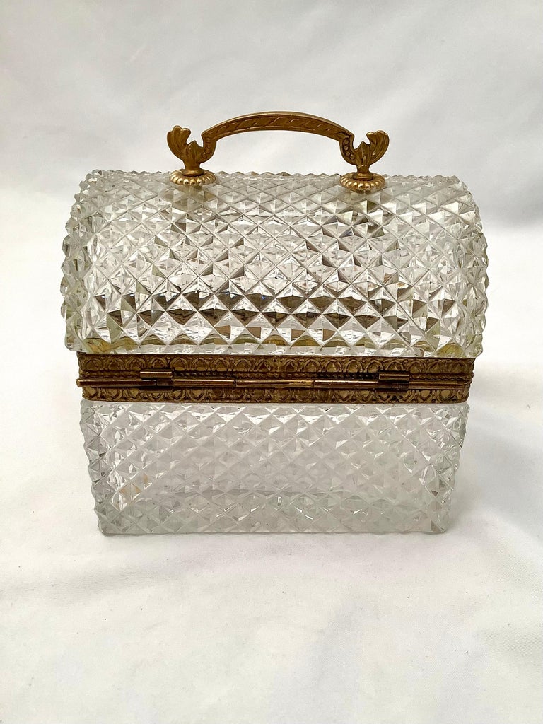 Cut Crystal French Decorative Box W/ Handle and Keyhole For Sale at 1stDibs