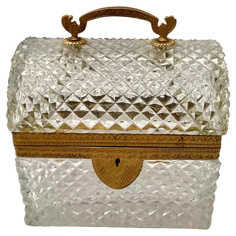 Cut Crystal French Decorative Box W/ Handle and Keyhole For Sale at 1stDibs