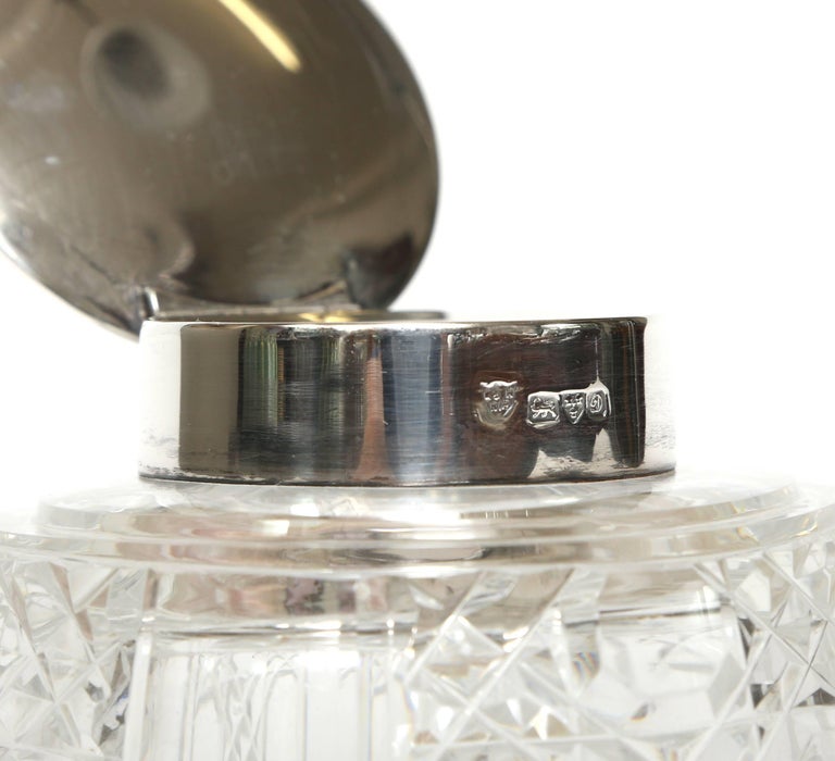Cut Crystal Inkwell with Sterling Silver Top at 1stDibs