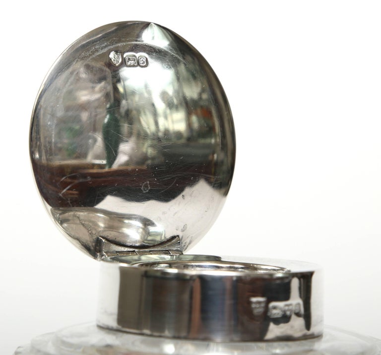 Cut Crystal Inkwell with Sterling Silver Top at 1stDibs