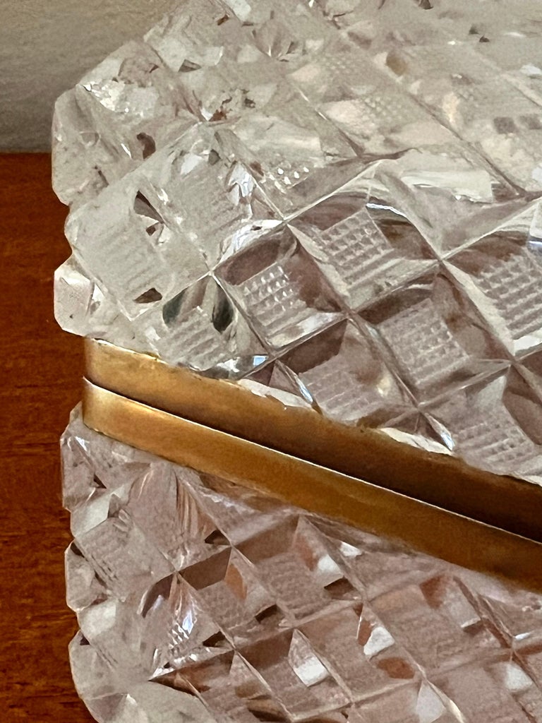 Cut Crystal Lidded Box in the Style of Baccarat With Brass Closure For ...