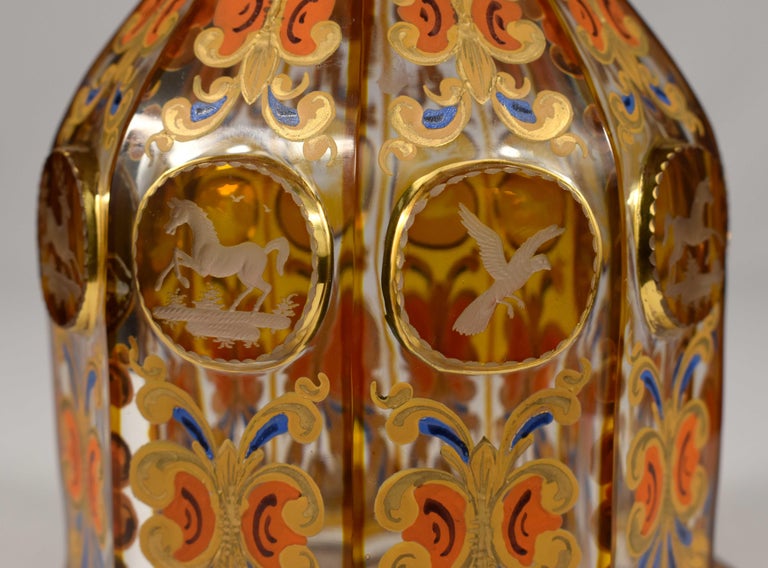 Cut Engraved and Painted, Bohemian Glass Huqqa Base at 1stDibs