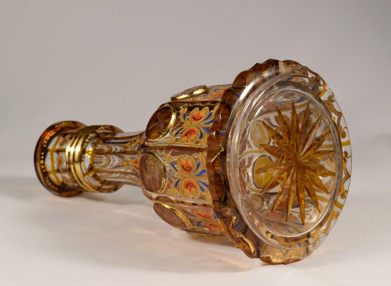 Cut Engraved and Painted, Bohemian Glass Huqqa Base at 1stDibs