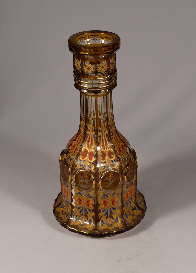 Cut Engraved and Painted, Bohemian Glass Huqqa Base at 1stDibs