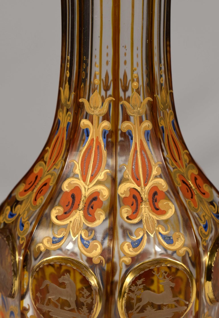 Cut Engraved and Painted, Bohemian Glass Huqqa Base at 1stDibs