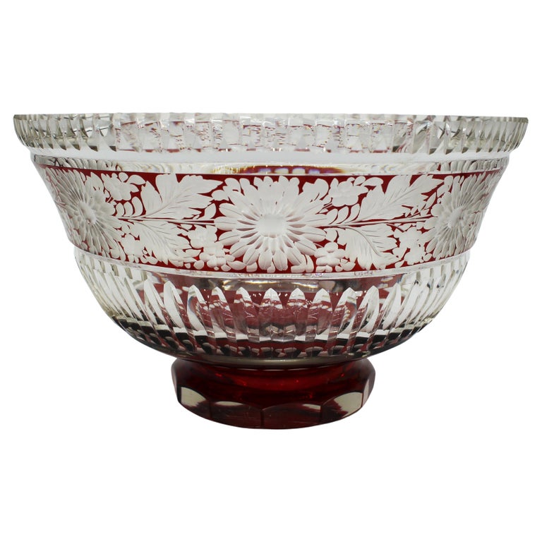 Cut Engraved and Ruby Flashed Glass Centre Bowl For Sale at 1stDibs