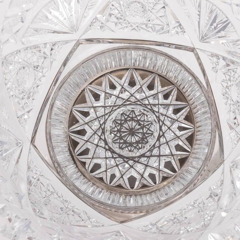 Cut-Glass Punch Bowl on 800 Sterling Silver Base For Sale at 1stDibs