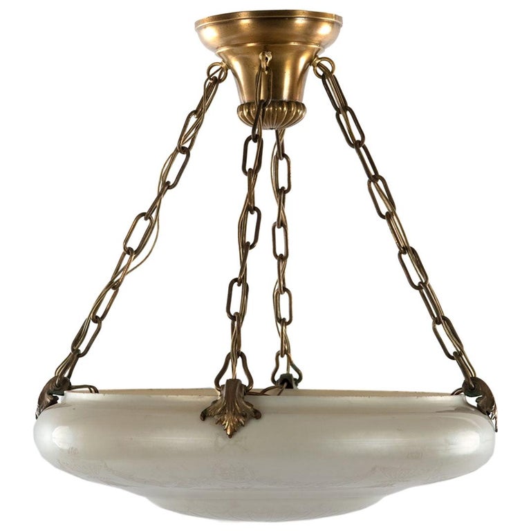 Lustre en verre calcite à pans coupés Attribué à Steuben:: vers 1910 ...