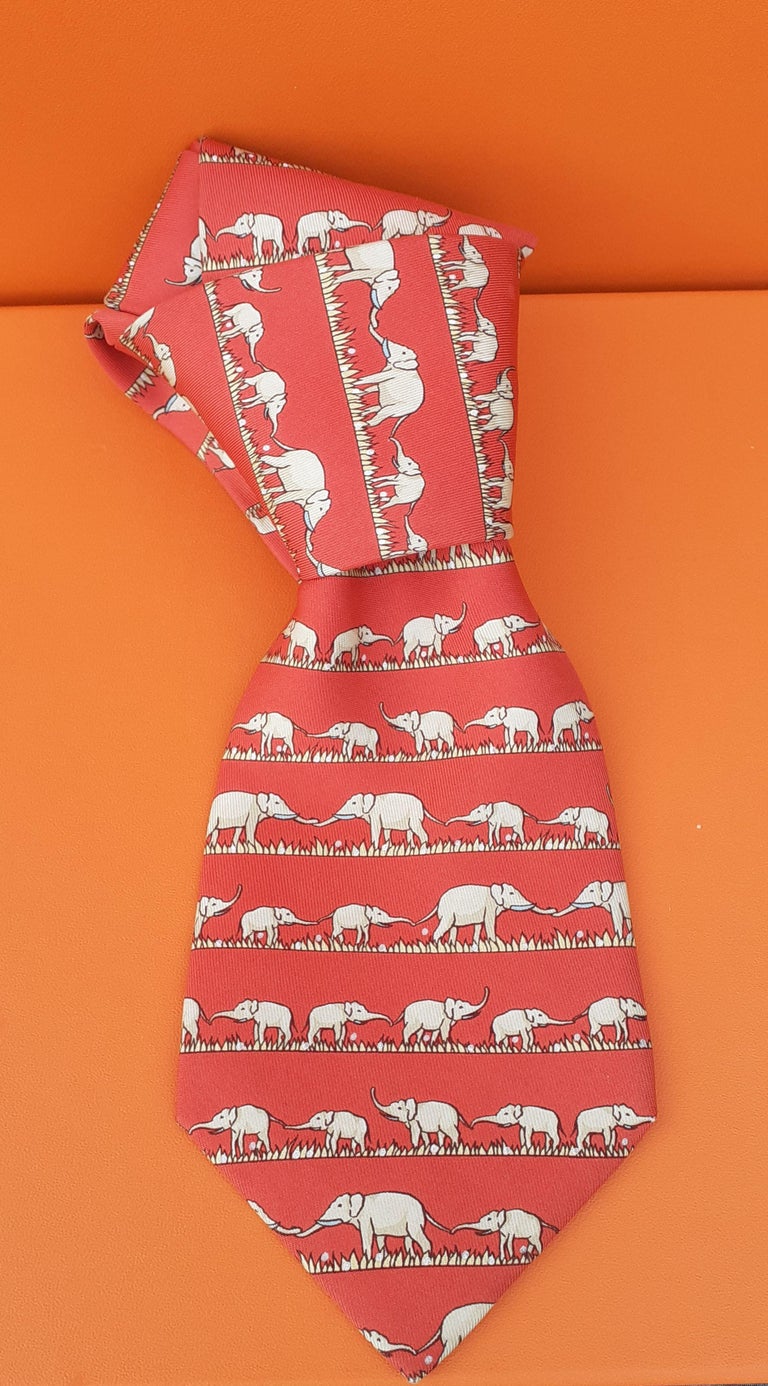 Cute Hermès Silk Tie Elephants Grazing Mint For Sale at 1stDibs