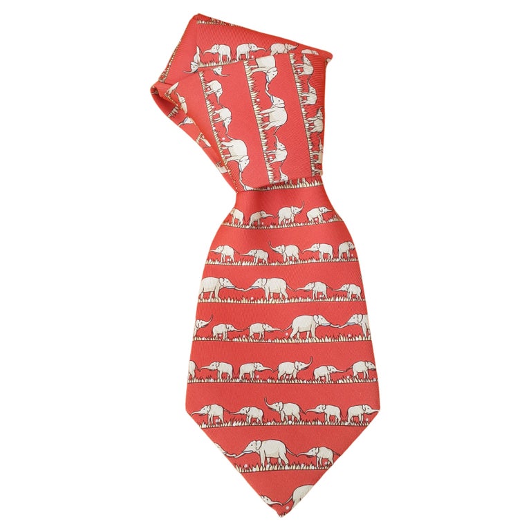 Cute Hermès Silk Tie Elephants Grazing Mint For Sale at 1stDibs