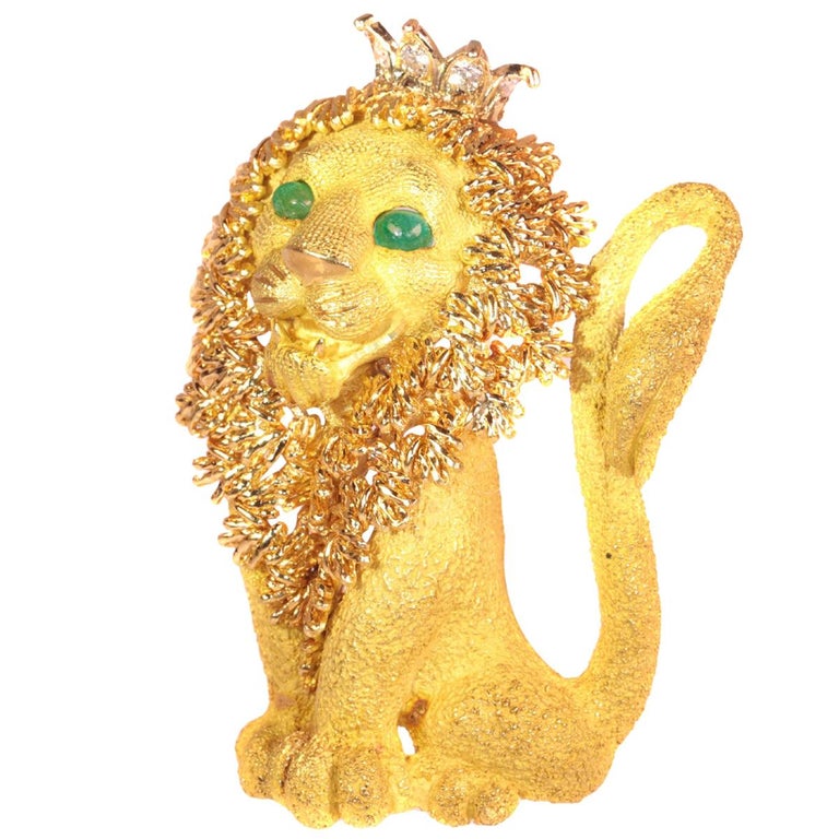 Cute French 1950 18 Karat Gold King of the Jungle Lion with Diamond ...