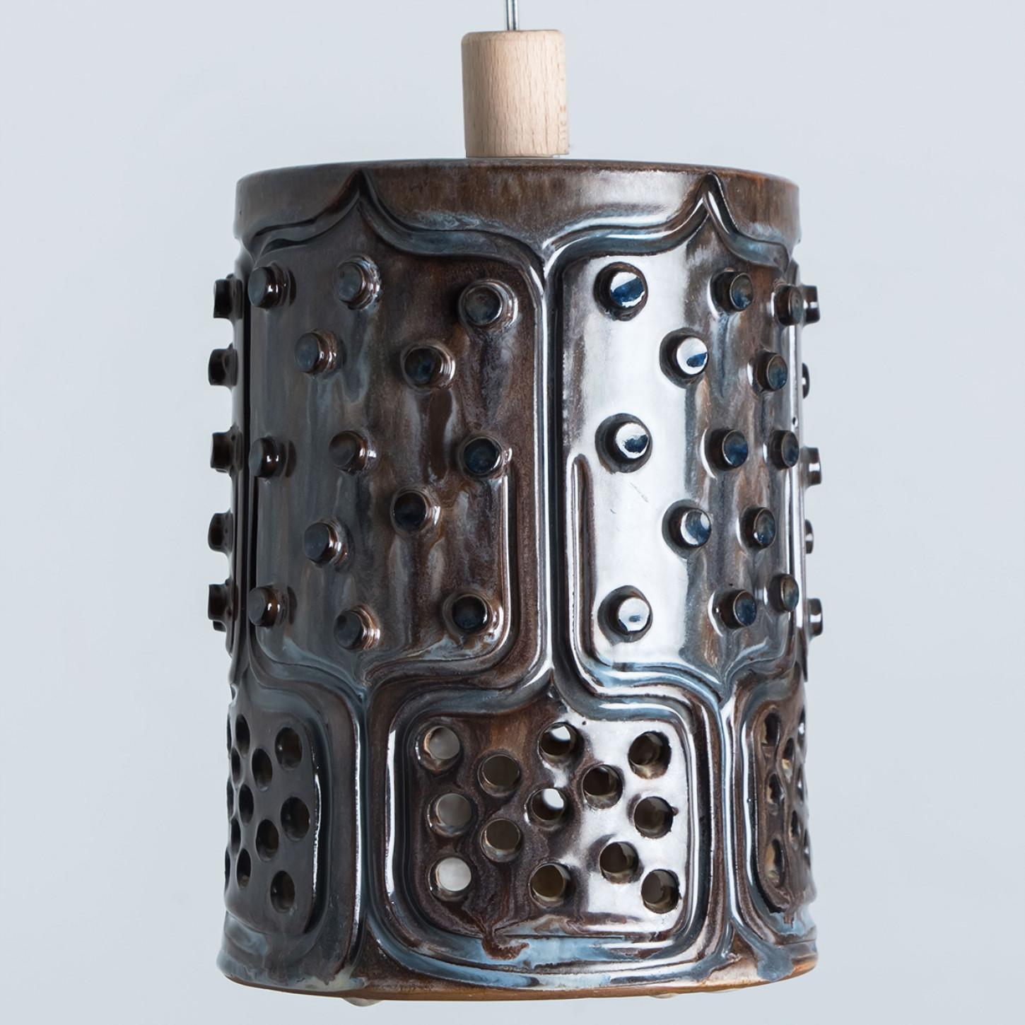 Cylinder Brown Ceramic Pendant Light, Denmark, 1970 For Sale at 1stDibs