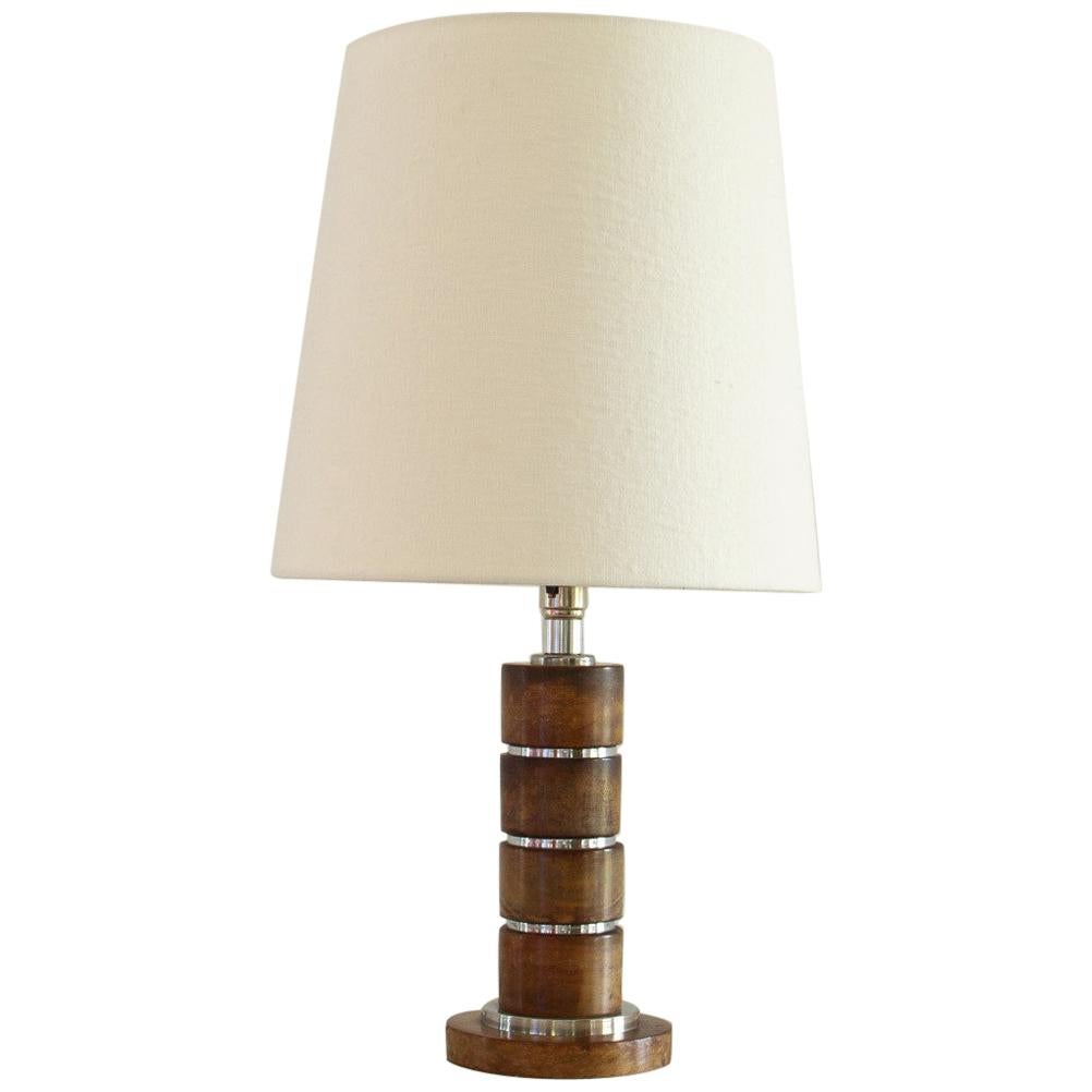 Pair of Cylindrical Walnut Table Lamps at 1stDibs