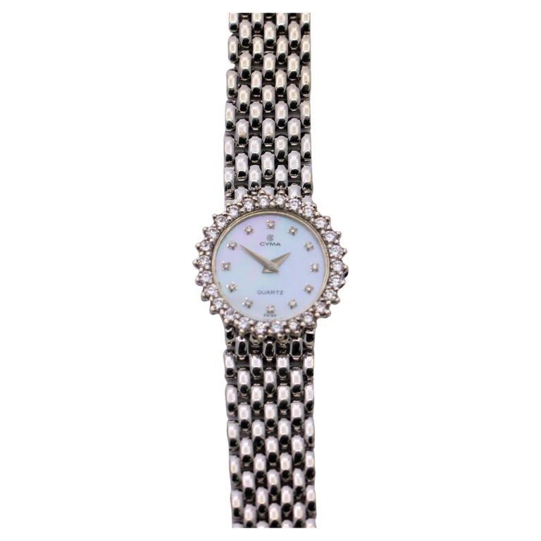 CYMA Swiss Ladies White Gold, Diamond and Mother of Pearl Wristwatch ...