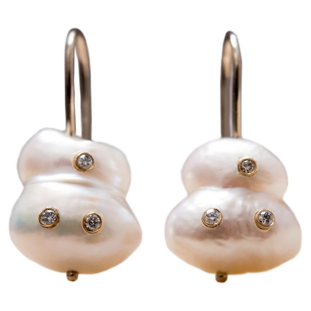 Cyntia Miglio Baroque Pearl and Diamond Hook Earrings at 1stDibs