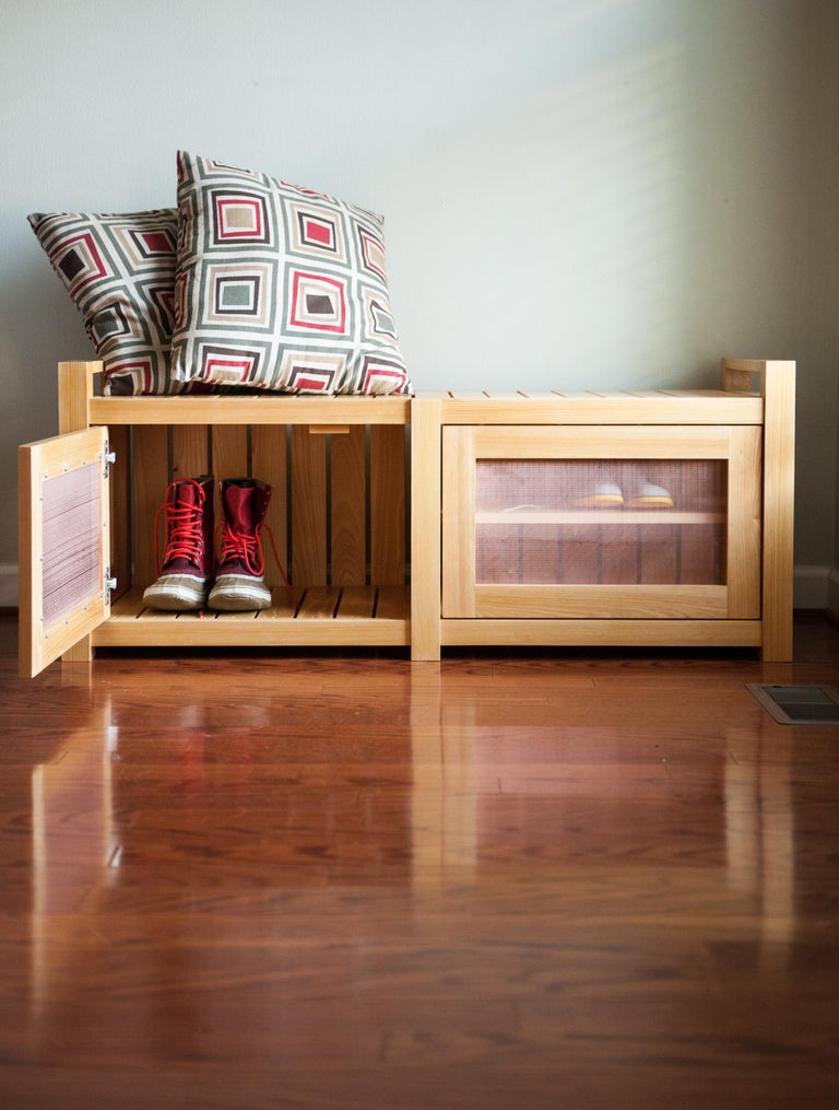 Cypress Boot and Shoe Bench with Storage Below and Copper Mesh Panels ...