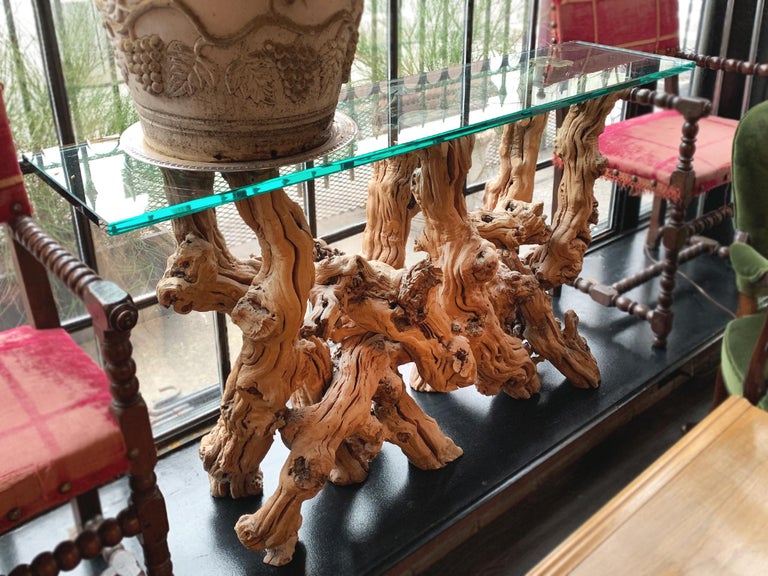 Cypress Root Console Table with Glass Top at 1stDibs