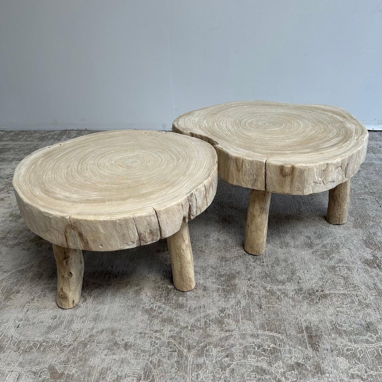 Cypress Wood Stump Slice Coffee Table Set For Sale at 1stDibs