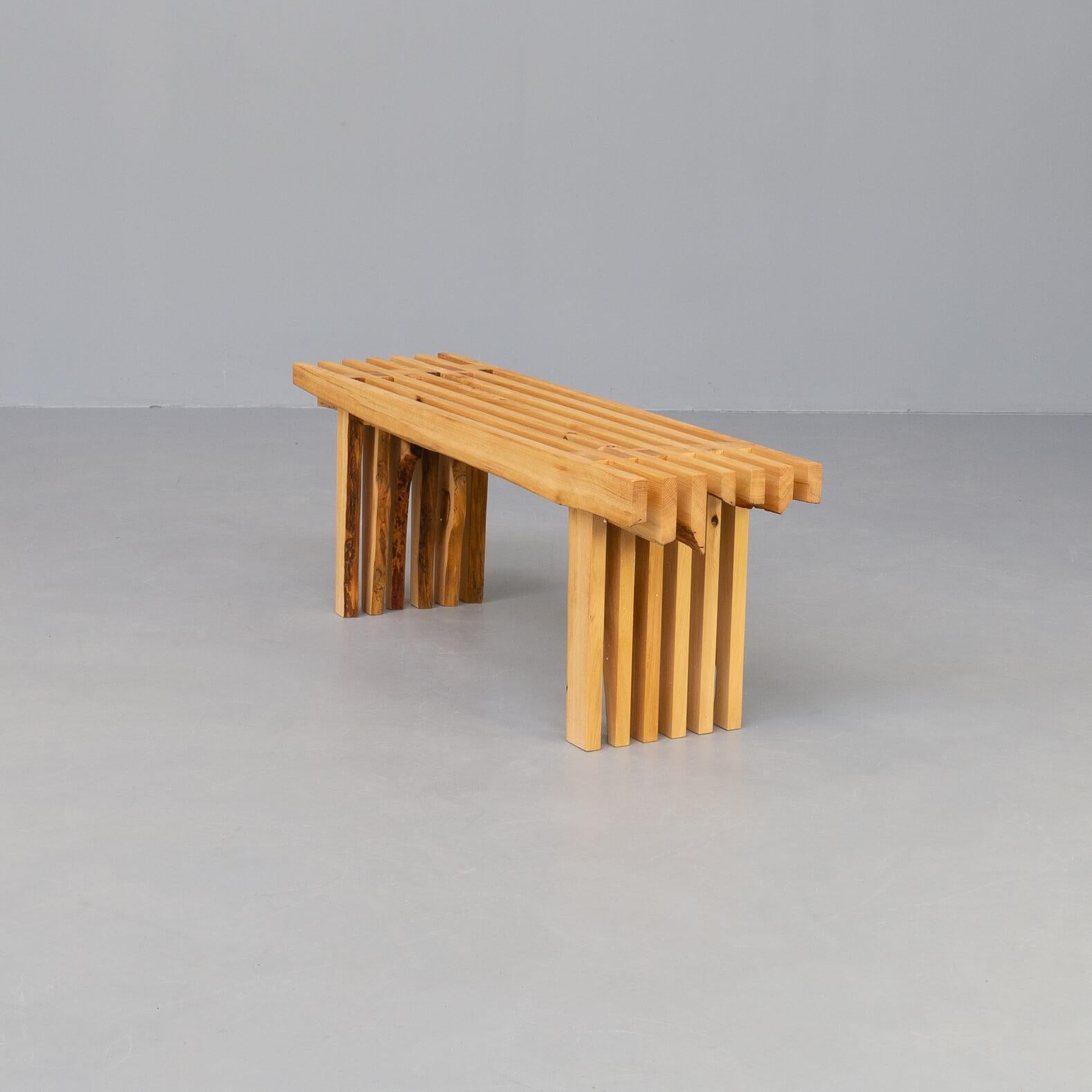 Cypress wooden slatted Bench for La Falegnameria Studio For Sale at 1stDibs