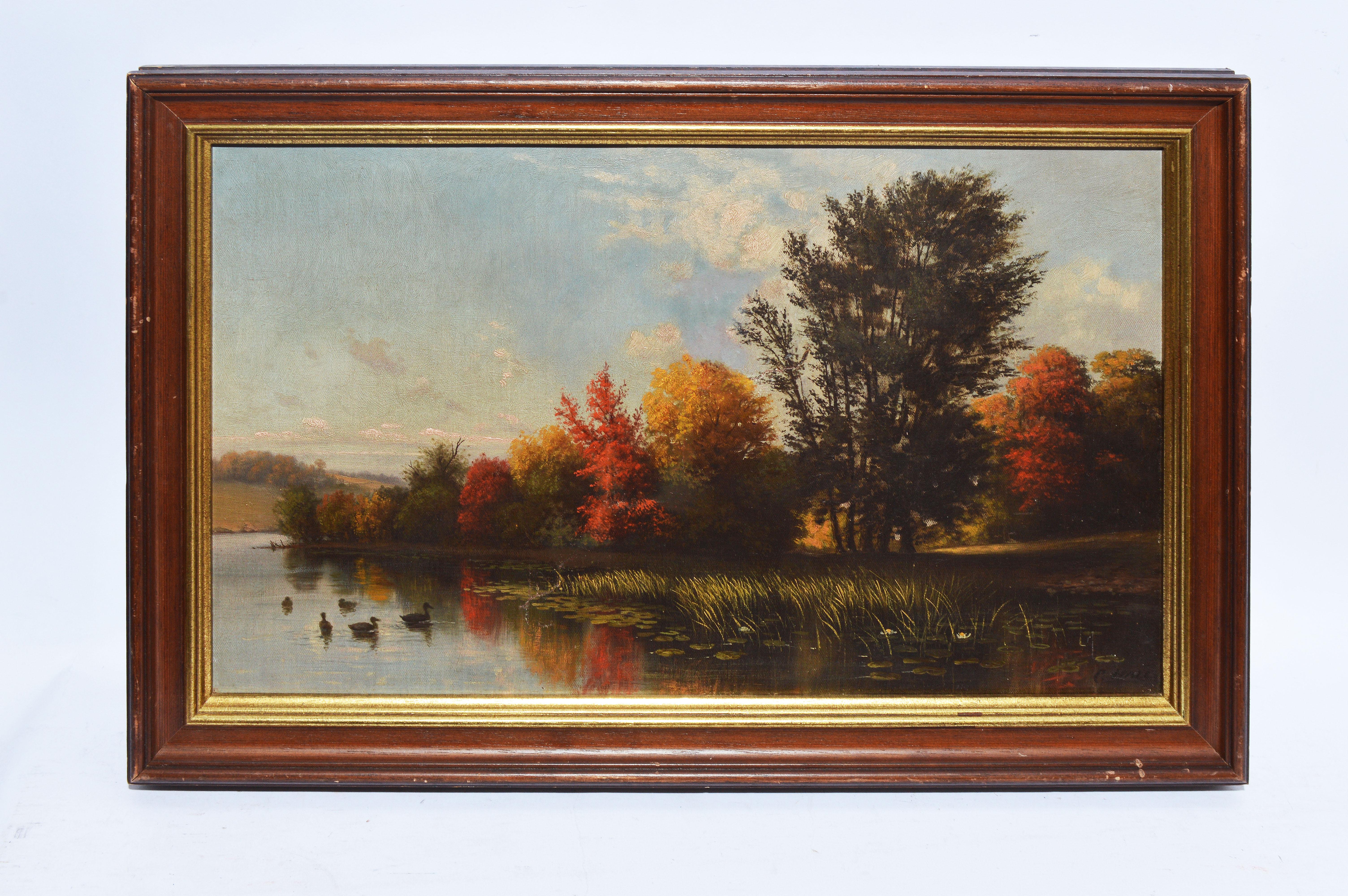 Cyrenius Hall - Antique Hudson River School Fall Landscape Oil Painting ...